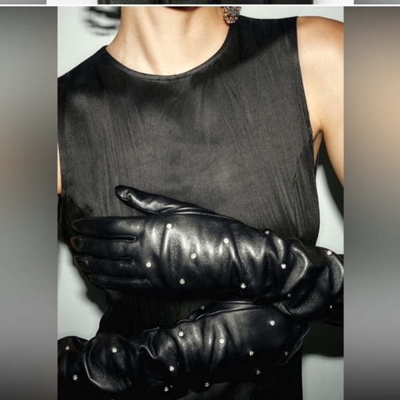 Zara | Accessories | Zara Jewel Leather Gloves With Jewel Studs 224 ...